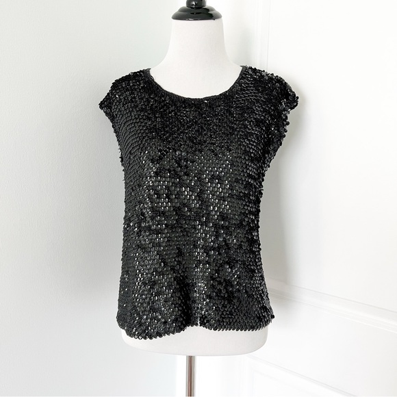 American Vintage | Tops | Vintage Handmade Black Sequin Cap Sleeve ...